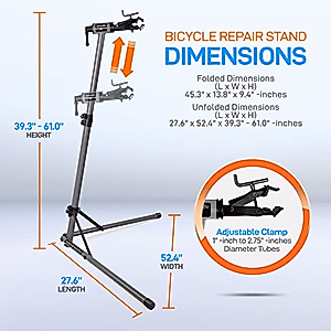 SereneLife Home Mechanic Bicycle Repair Stand - Height Adjustable, 360° Clamp Rotation w/Upgraded Collar & Leg Supports, Holds Up to 80 lbs, Mountain Bike Holder Cleaning or Maintenance Tool Kit