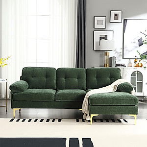 83" Small L Shaped Sofa Couch, Green Sectional Couches for Living Room with Chaise Lounge, Modern Chenille Modular Couch with Removable Cushions Cover Convertible Couches for Small Spaces Bedroom