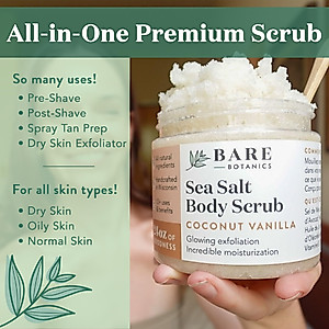 Bare Botanics Lemon Orange Body Scrub 24oz | Made in Madison, WI | All Natural Sea Salt Exfoliator w/ Skin Loving Moisturizers | Vegan & Cruelty Free | Gift Ready Packaging w/ a Cute Wooden Spoon