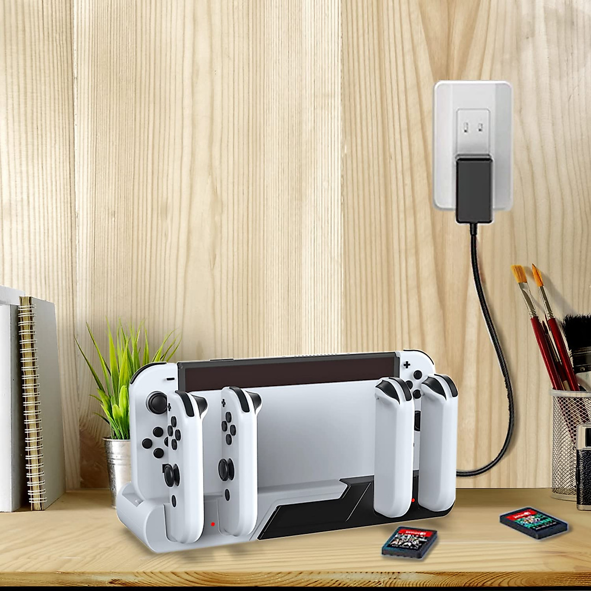 ZNKG Switch Controller Charging Dock Station Compatible with Nintendo Switch & OLED Model with 4 Joy-con Charging Slots, Joy Con Charger Stand Station for Nintendo Switch with 2 Game Card Slots Dobe