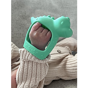 Itzy Ritzy Bitzy Grip Hand Teether - Silicone Teether for Babies - Developmental Teether Toy with Easy-to-Hold Hand Grip, Designed for Babies 3 Months & Up (Dinosaur)