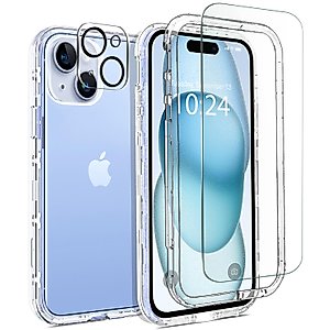 Coolwee Full Body Protective Hybrid 3 in 1 Rugged for Apple iPhone 15 Plus, 6.7 inch, Heavy Duty Shockproof Women Men Military Grade Protection Crystal Clear, Transparent