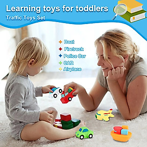 Toddler Bath Toys Bathtub Toy - Kids Floating Water Spray Toy Fun Bathtime with Boat, Plice Car,Fire Truck and Plane Plastic Toy for Baby Boys and Girls
