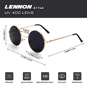 CGID E01 Lennon Polarized Sunglasses for Women Men Circle Round Retro Vintage Sun Glasses Circular Shades 2 Pack, Small 45mm, Simple Package