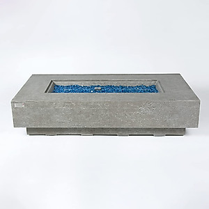 Elementi Plus Riviera Outdoor Table 60 Inches Fire Pit Patio Heater Concrete Firepits Outside Electronic Ignition Backyard Fireplace Cover Fire Glass Included Natural Gas