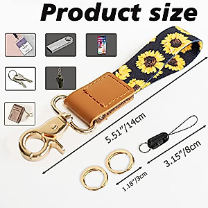 Handlein Key Ring Bracelet ，Mini Keychain Bracelet for Women，Key Rings for Keychains Holder Car ID Badges Card Wallet Phone Camera.(Sunflower)