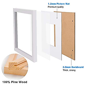 Egofine 8x8 Picture Frames 4 PCS - Made of Solid Wood Covered by Plexiglass for Table Top Display and Wall Mounting Photo Frame for Pictures 4x4/6x6 with Mat White