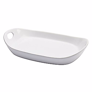Tabletops Gallery White Durable Stoneware Serving Dishes Platter and Sets with Handles, Large Deep Rectangular Serving Platter