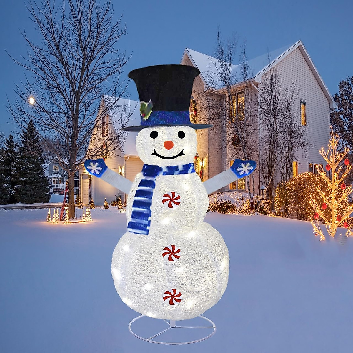 Mosy 4FT Snowman Outdoor Christmas Decorations, 3.2FT Folding Christmas Snowflake Cloth Snowman, Outdoor Snowman Lighted for Xmas Indoor/Outside Yard Holiday Party Decoration