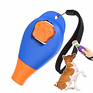 Dog Training Clicker with Whistle and Wrist Strap - Positive Behavior Reinforcer for Pets - All Ages, Puppy and Adult Dogs - Use to Reward and Train - Dog Whistle Included (Blue)