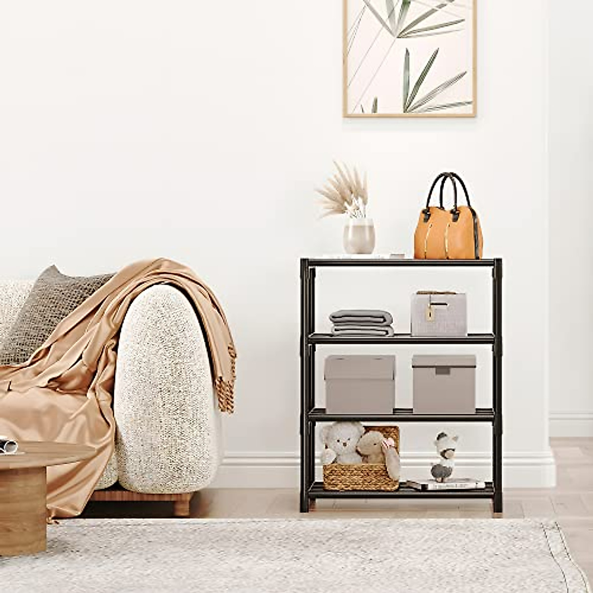 SOKOSEN 4-Tier Small Shoe Rack, Metal Stackable Kids Shoe Shelf Storage Zapateras Organizer,Narrow Shoe Rack Sturdy for Closet Hallway Entryway Living Room Bedroom (Black)