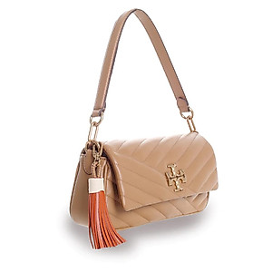 Tory Burch Women's Dusty Almond Brown Kira Chevron Leather Tassel Shoulder Bag Handbag