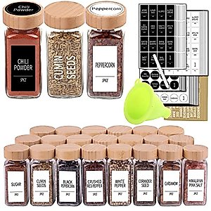 SWOMMOLY 36 Glass Spice Jars with Labels,4 oz Empty Square Spice Jars with Bamboo Lids,5 Different Types of Spice Labels Sets, Spice Bottles with Shaker Lids