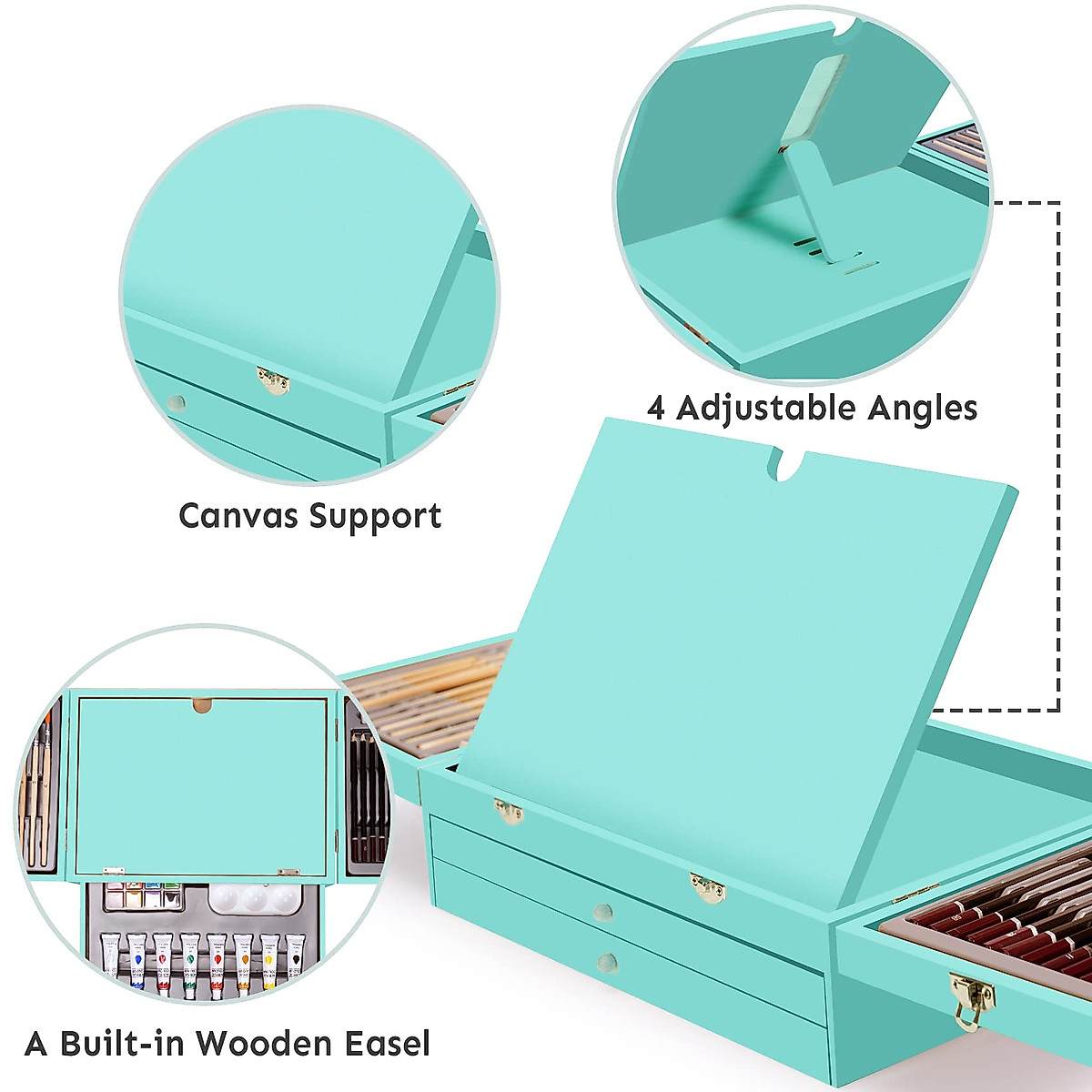 85 Piece Deluxe Wooden Art Supplies, Art Kit with Easel and Acrylic Pad, Art Set for Teens, Adults and Artist Beginners, Creative Gift Box with Wooden Case, Sketching Pencils, Artist Brushes