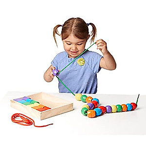 Melissa & Doug Primary Lacing Beads - Educational Toy With 30 Wooden Beads and 2 Laces - Beads For Toddlers, Fine Motor Skills Lacing Toys For Toddlers And Kids Ages 3+