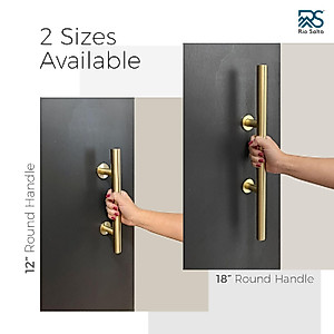 Rio Salto 12-Inch Brushed Brass Gold Barn Door Handle Kit, Closet Door Handle, Solid Aluminum Pull Handle and Flush Handle Set Heavy Duty Large Sliding Door Handles Hardware Included (1-Door Pack)