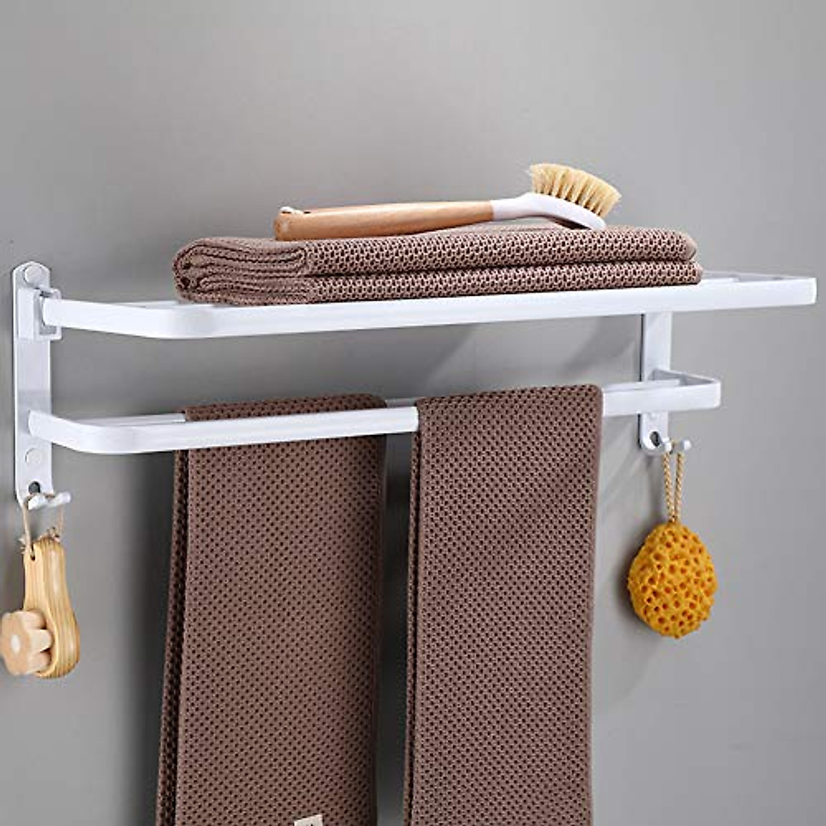 SETSCZY Towel Rack Wall Mounted Punch/Drill Foldable Bathroom Towel Rack Hotel Bathroom White Double Layer Shelf,49cm