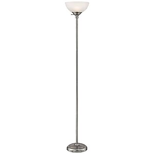 360 Lighting Maddox Modern Torchiere Floor Lamp Standing with USB Charging Port 71” Tall Satin Nickel Alabaster Glass Dome Shade for Living Room Reading House Bedroom Home Office