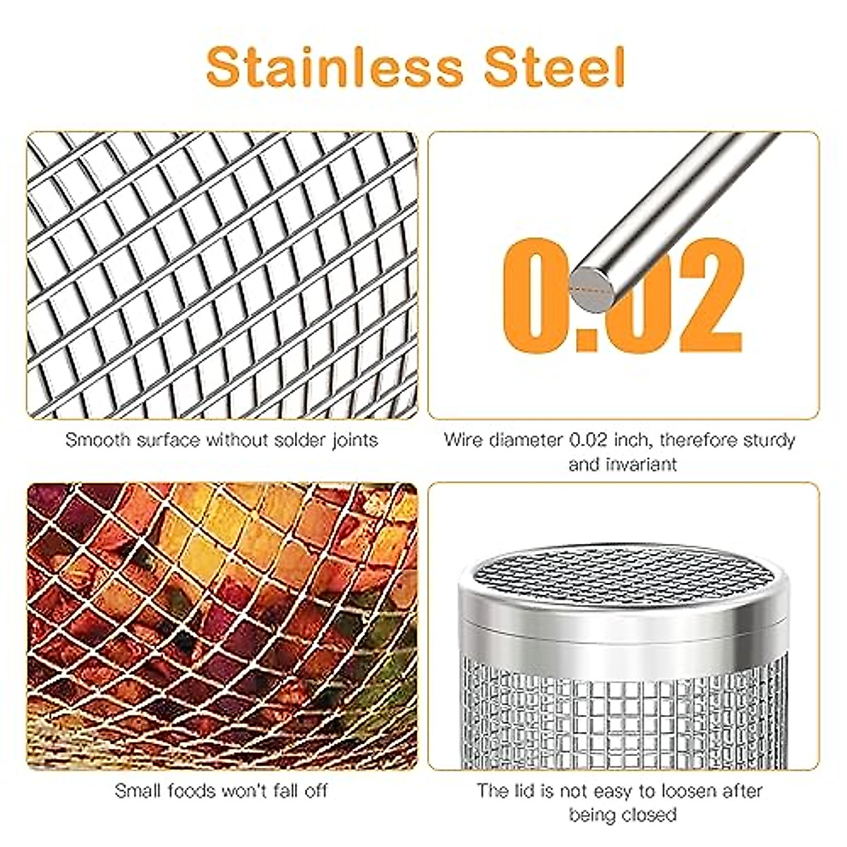 SBMKK Rolling Grill Baskets for Outdoor Grill, Round BBQ Grilling Baskets for Veggies, BBQ Net Tube Barbeque Vegetable Grill Accessories, Cage Cylinder for Fish, 2 PACK (two large)