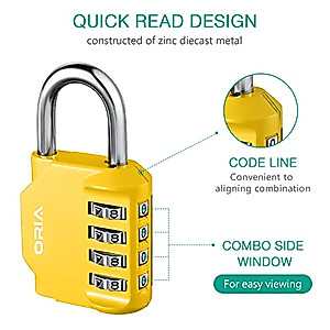 ORIA Combination Lock, (Newest)4 Digit Combination Padlock Set, Metal and Plated Steel Material for School, Employee, Gym or Sports Locker, Case, Toolbox, Hasp Cabinet and Storage, Black&Yellow, 2PCS