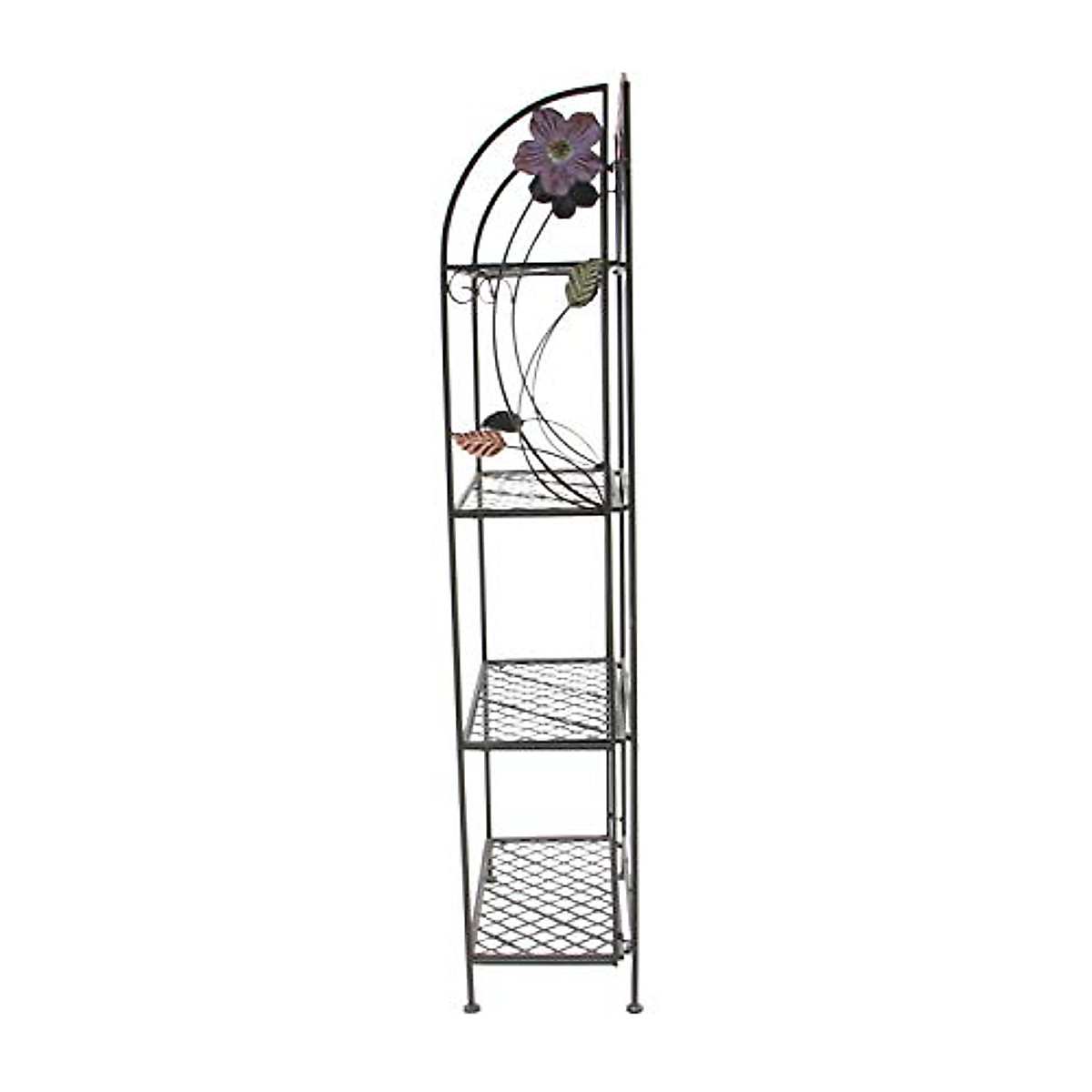 Deco 79 Metal Floral Indoor Outdoor Tall Folding 4 Shelf Bakers Rack, 25" x 12" x 68", Black