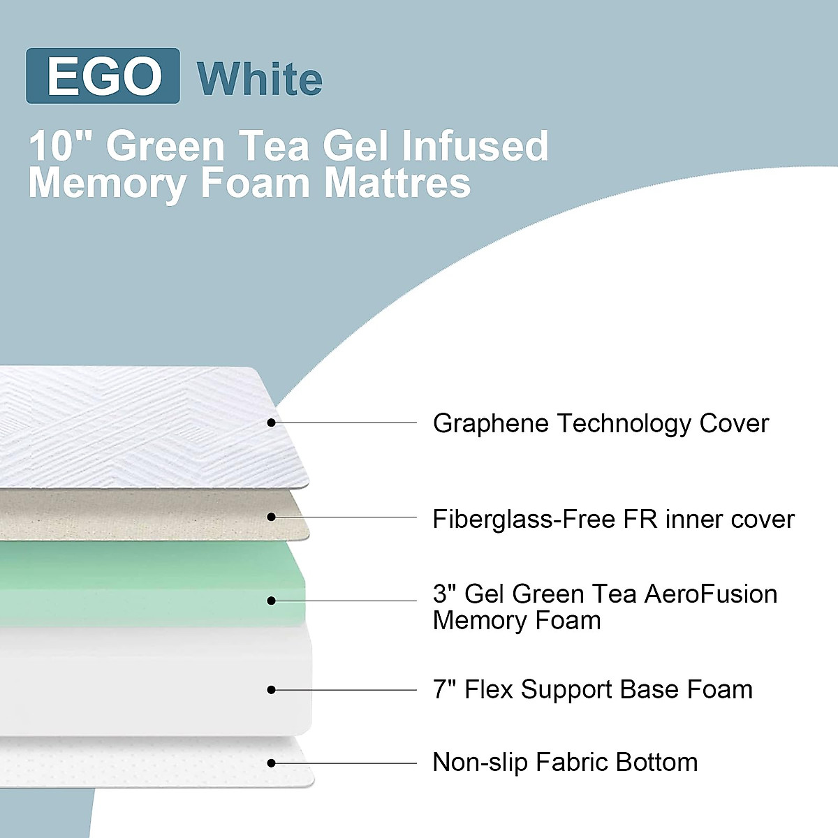 MUUEGM 10 Inch Mattress Queen,Green Tea Memory Foam Mattress in a Box,Green Tea Cool Gel for Pressure Relief,Fiberglass Free,Medium Firm Mattress CertiPUR-US Certified,California King