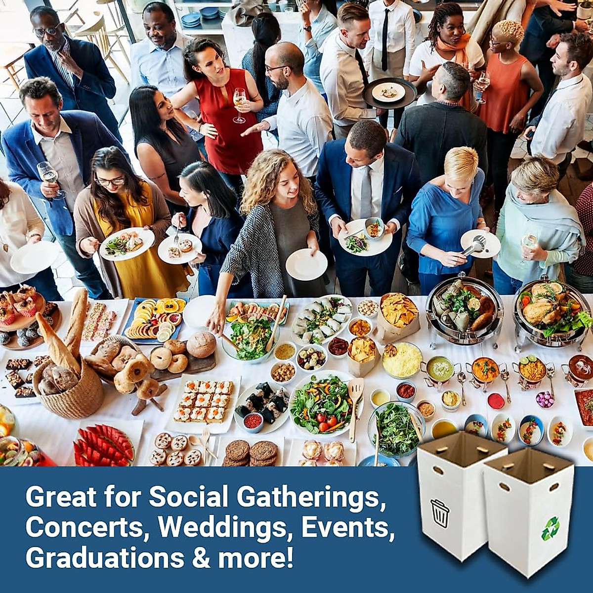 Customizable 42-Gallon Cardboard Trash, Waste & Recycling Containers (50 Pack, White) – Add Your Logo and Text for Any Occasion Including Trade Shows, Weddings, Events, Concerts & Large Gatherings