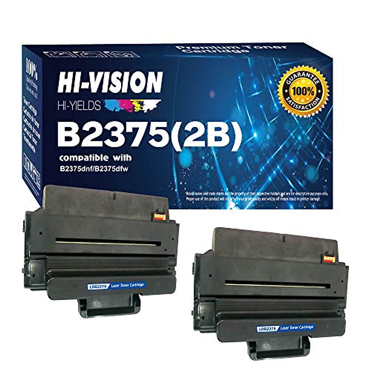 HI-VISION HI-YIELDS Compatible B2375, 593-BBBJ, 8PTH4 (2 Pack) Black 10,000 Page Each Toner Cartridge Replacement for B2375dnf, B2375dfw Multifunction Printers