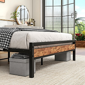 HOJINLINERO Full Size Bed Frame with Storage Headboard/USB Charging Station,Metal Platform Bed Frame Full Size No Box Spring Needed,Noise-Free,Strong Steel Slats Support,Rustic Brown