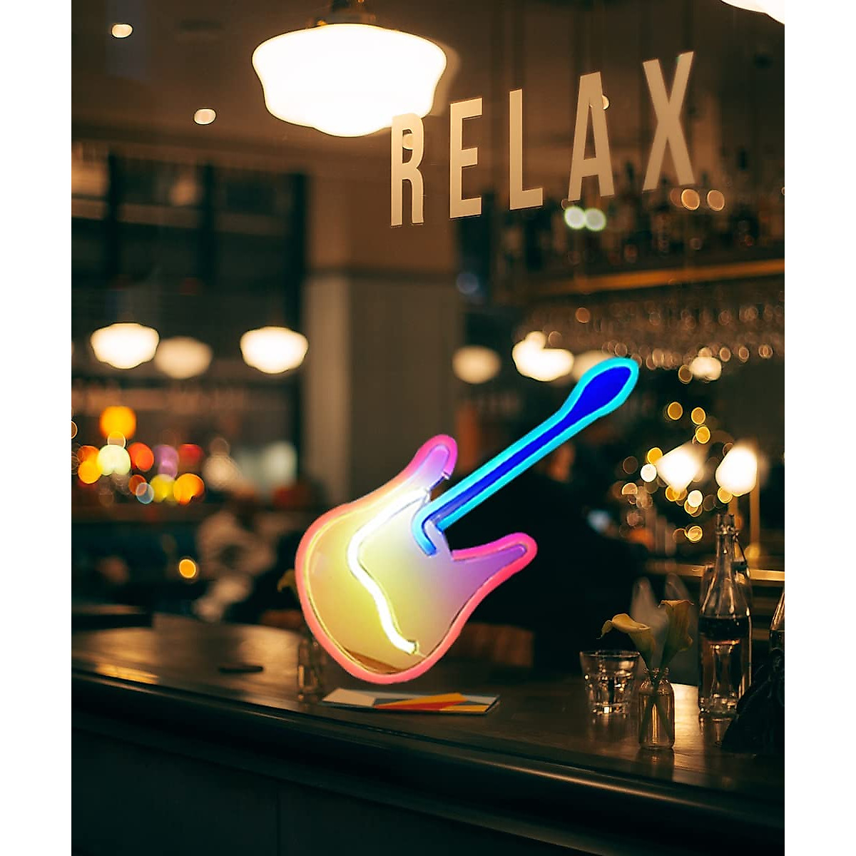 Guitar Neon Sign for Bedroom Art Guitar Decor Neon Lights for Christmas Halloween Wedding Valentine's Day Party Bar Club Home Decoration, Lounge Office Operated by USB