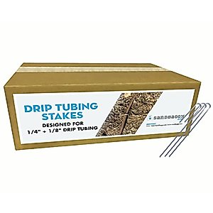 Sandbaggy DRIP TUBING Stakes Landscape Staples | 5 inch Length | Drip Anchors | Landscape Pins | Lawn Nails | Garden Stakes | Designed to Hold Drip Tubing Up to 1/4" Diameter | Pack of 100