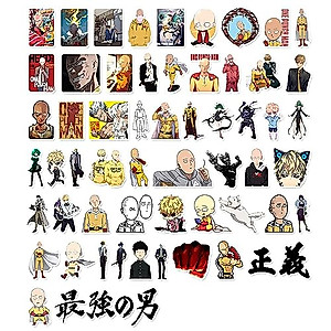 50Pcs One Manga Punch Anime Stickers Bike Trunk Travel Laptop Skateboard Waterproof Genoses Saitama Sticker Kid Toys Wholesale Papelería Impermeable Regalo Anime Pegatina Botella Teléfono Película