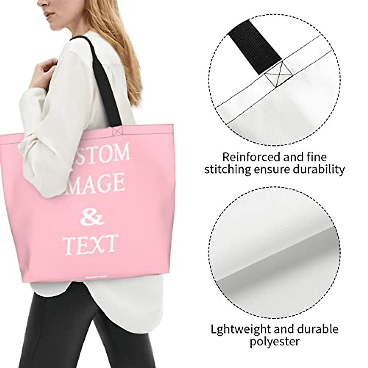 Custom Large Tote Bag,Design Your Own Shoulder Bag Personalized Top Handle Satchel Handbag for Work Travel Business Shopping or Leisure Pink