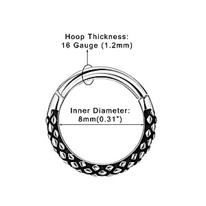 8mm Silver 316L Surgical Steel Septum Rings Nose Piercing Ring Black Hinged Nose Rings Hoop Cartilage Earring Lobe Tragus Daith Rook Helix Piercing Jewelry 16 Gauge Septum Clicker Lip Rings Snakeskin