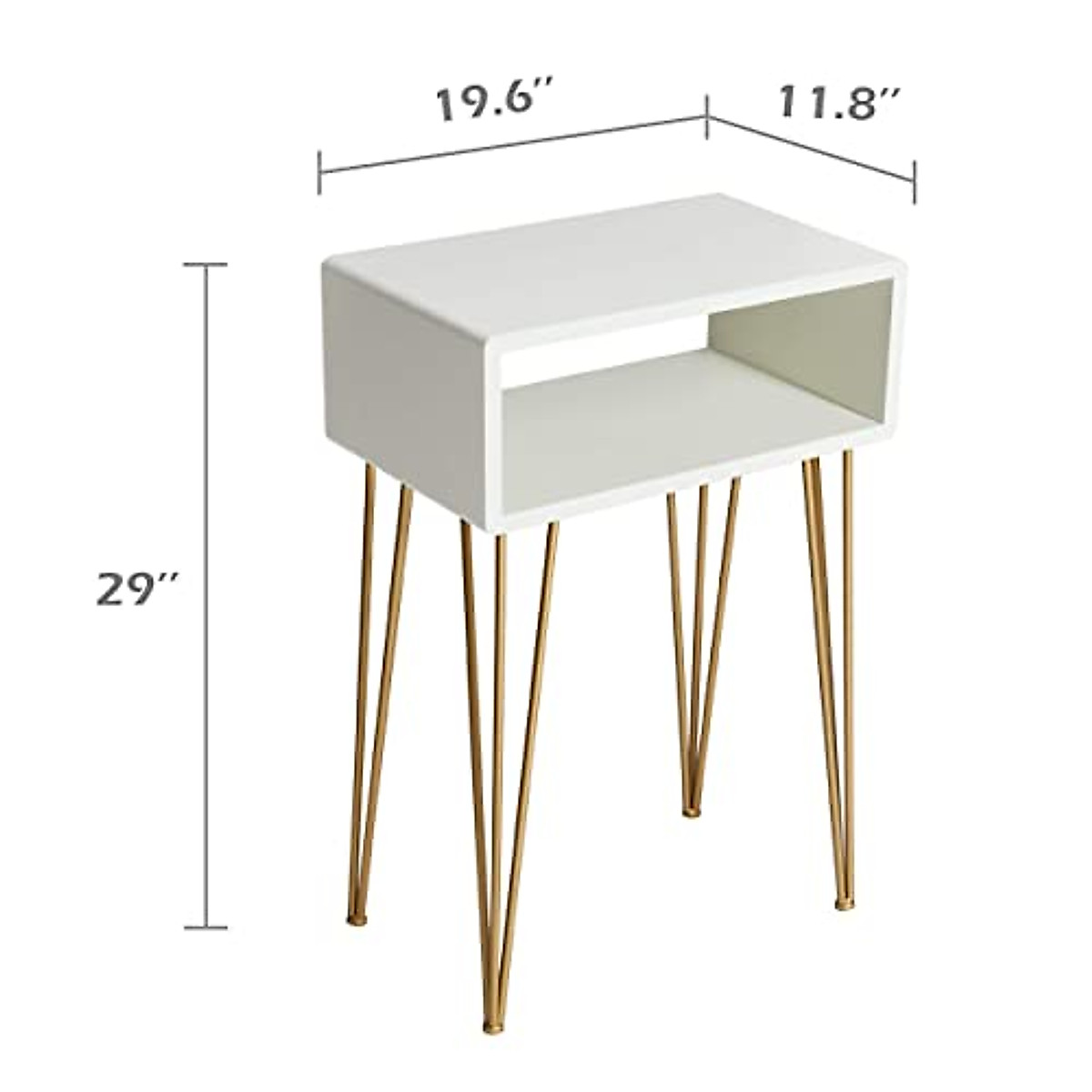 COZAYH Modern Contemporary Nightstand Set of 2, Extreme Minimalism End Table Open Shelf Style Bedside Table on Metal Hairpin Legs (White&Gold)