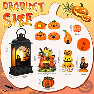 Barydat 18 Pcs Halloween Village Accessories Set Halloween Miniature Figurines Decoration Ornaments Pumpkin House Pumpkin Statues LED Pumpkin Spiderweb Halloween Crafts DIY Garden Table Decor