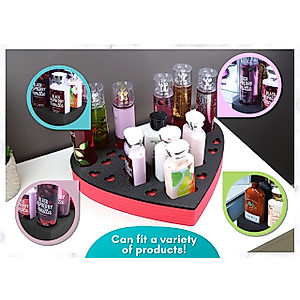 Polar Whale 2 Lotion and Body Spray Stand Organizers Heart Shaped Large Tray Red Black Durable Foam Washable Waterproof Insert for Home Bathroom Bedroom Office 15 x 12.5 x 2 Inches 11 Slots 2pc Pair