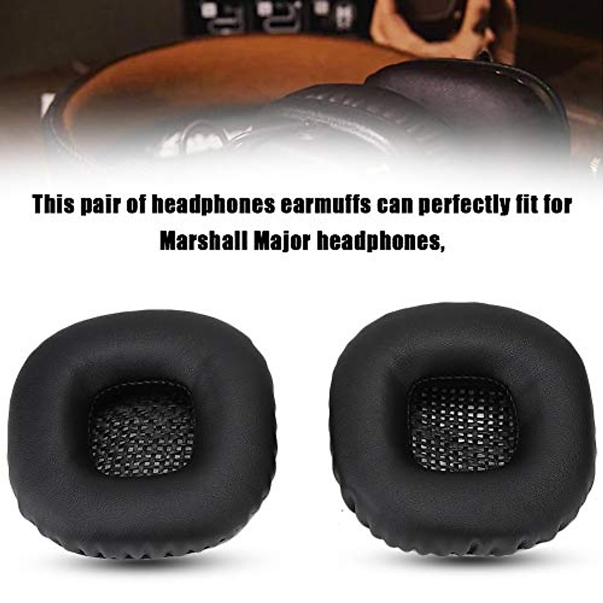 2Pcs Foam Earpads Soft Replacement Ear Pads Cushion Cotton Headset Earpads Suitable for Marshall Major Headphone Black