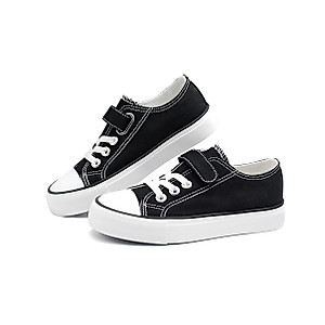 ANTLULU Boys and Girls Canvas Kid Shoes Adjustable Design Fashion Casual Sneakers Black