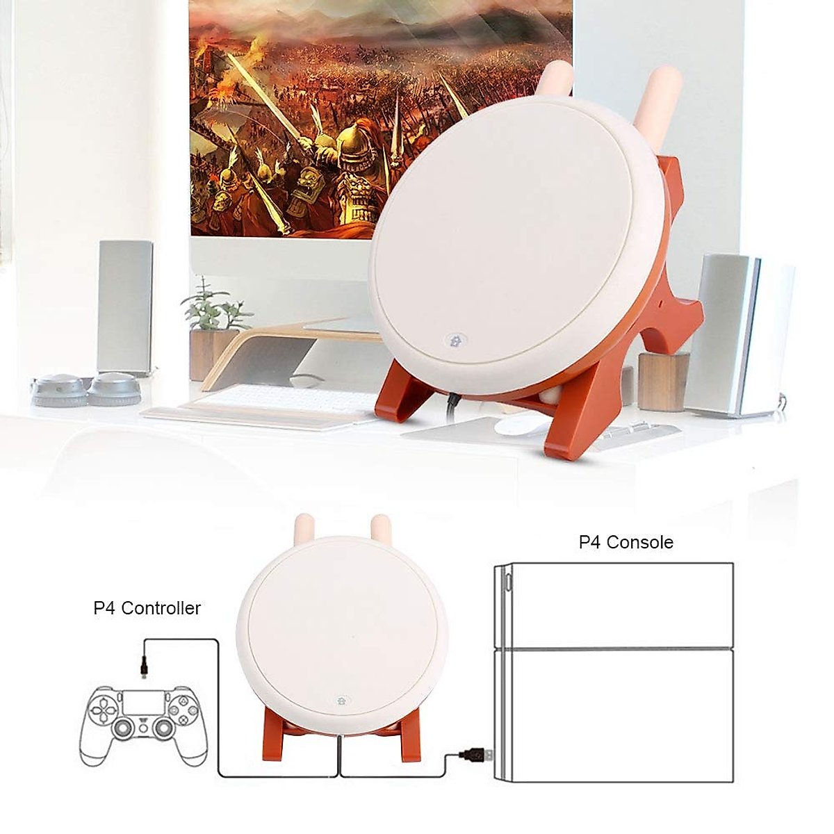 Socobeta Game Taiko Drum Portable Taiko Drum Kit with Drumstick with Stand Compatible with PS4 Game Console