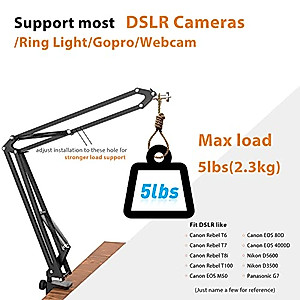 Overhead Tripod For DSLR Cameras, Heavy Duty Camera Desk Mount Stand with Flexible Articulating Boom Arm, Camera Holder Table Clamp for Canon Nikon Sony Fuji SLR Mirrorless Cam Video Photography