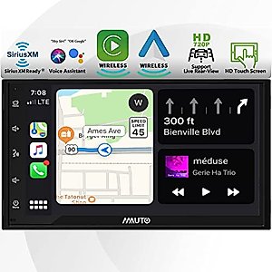 MMAUTO Double Din Car Stereo with Wireless Apple Carplay & Android Auto, 7 Inch HD LCD Touchscreen Car Radio with Bluetooth Voice Control, Rearview Camera, AM/FM Audio Receiver, Subwoofer, USB/AUX