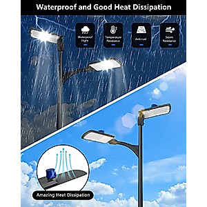 OKELI Commercial LED Street Light, 100W Hight Bright Parking Lot Lighting with Adjustable Arm Mount, Outdoor Waterproof Dusk to Dawn Photocell Shoebox Pole Area Lights for Stadium, 15600LM, 6000K