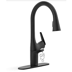 Kohler Safia 1-Handle Pull Down Sprayer Kitchen Faucet with Integrated Soap Dispenser in Matte Black