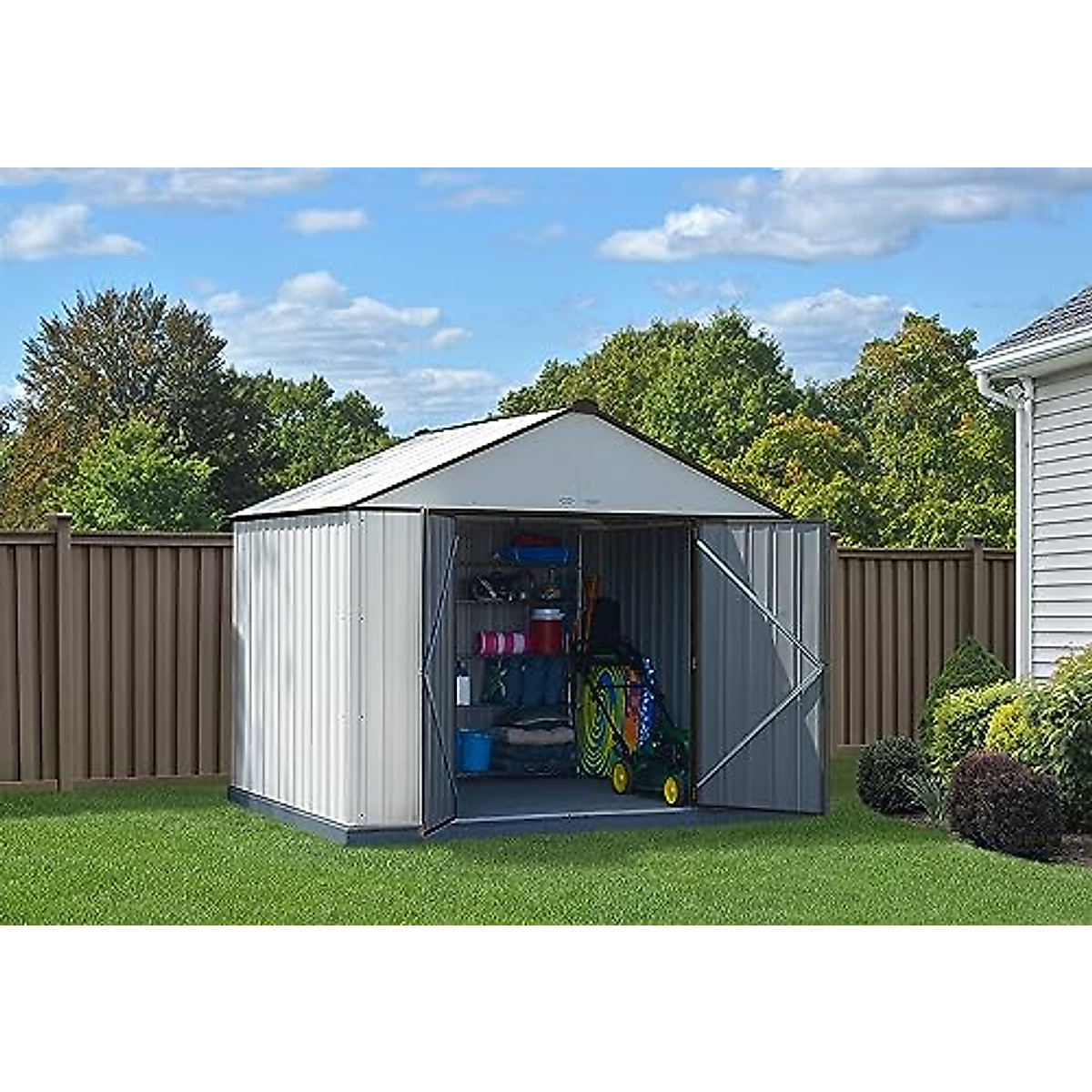 Arrow 10' x 8' EZEE Shed Cream with Charcoal Trim Extra High Gable Steel Storage Shed