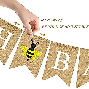 Pudodo Burlap Oh Babee Banner Bumble Bee Themed Baby Shower Gender Reveal 1st Birthday Party Nursery Wall Decoration