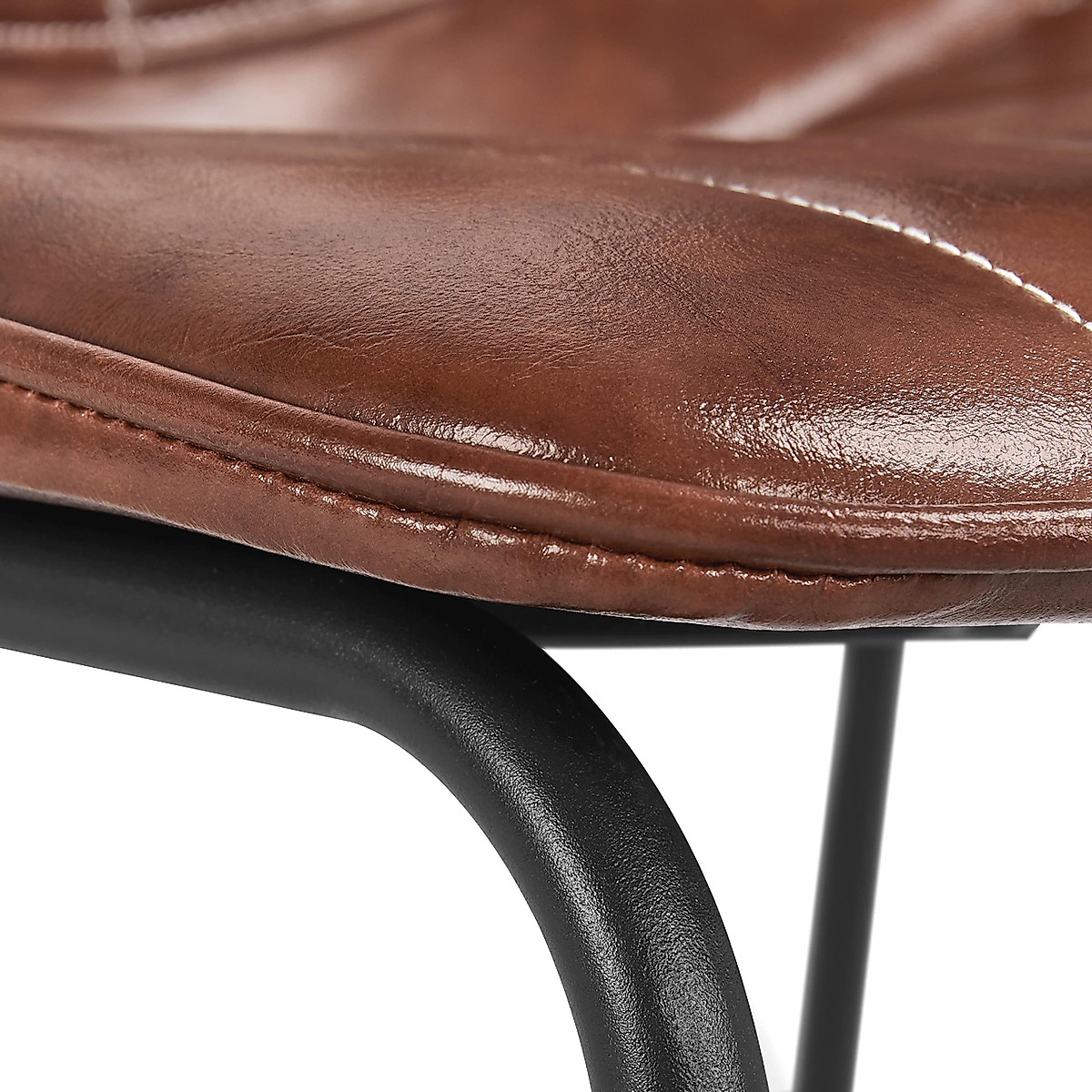 Yaheetech PU Leather Dining Chairs 18" Armless Chairs Indoor Upholstered Kitchen Dining Room Chairs with Metal Legs, Set of 2, Brown