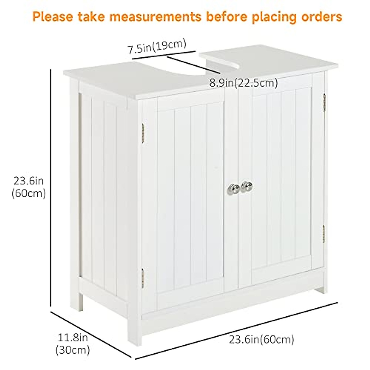 HOMCOM Under Sink Bathroom Cabinet with 2 Doors and Shelf, Pedestal Sink Bathroom Vanity Furniture, White