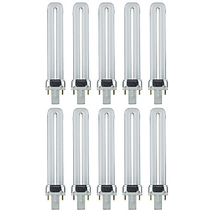 Sunlite Compact Fluorescent PL 2-Pin Single U-Shaped Twin Tube, 9 Watts, 120 Volts, 530 Lumens, 2700K Soft White, 2-Pin G23 Base, 10 Pack