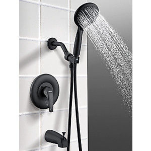 ESNBIA Shower Tub Kit, Tub and Shower Faucet Set（Valve Included) with 5-Setting Handheld Shower Head and Tub Spout, Single-Handle Tub and Shower Trim Kit, Matte Black